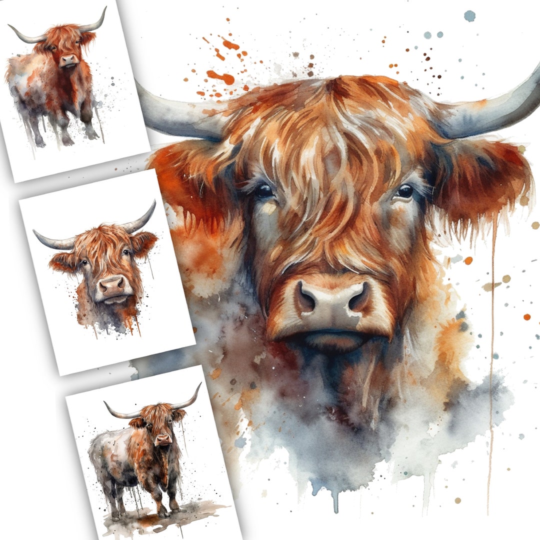 Highland Cow Clipart PNG Farm Animal Watercolor Cow Clipart Nursery ...