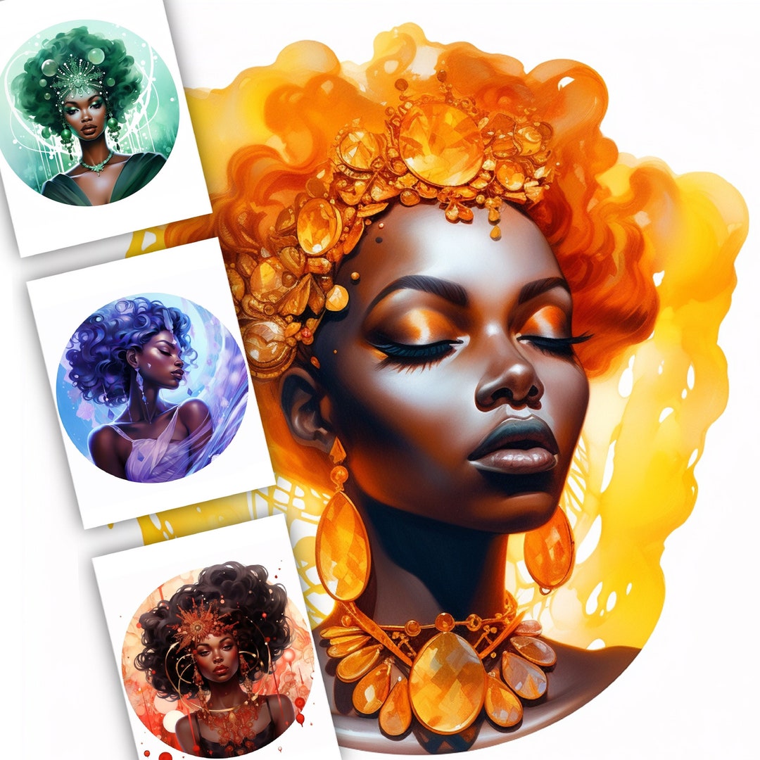Black Girl Clipart Black Woman Clipart Celestial Magic Goddess Clipart Wall Art Decor Glam Print