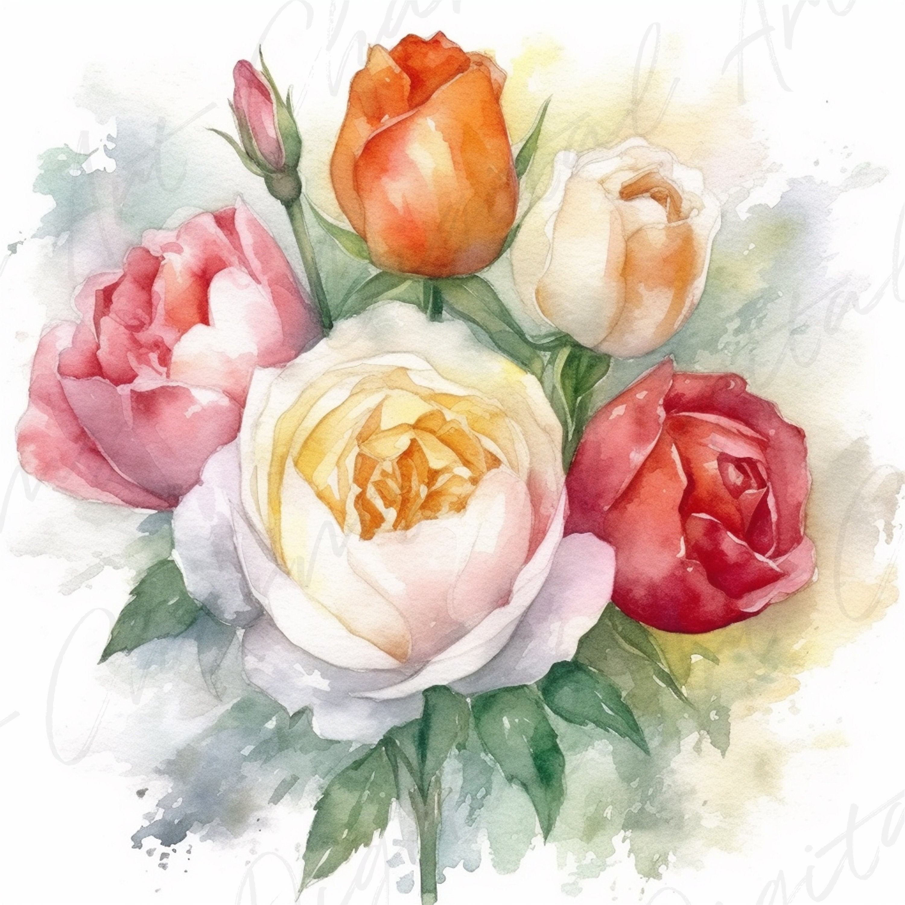 Flower Bouquet Clipart Watercolor Art Bridal Clipart Print - Etsy