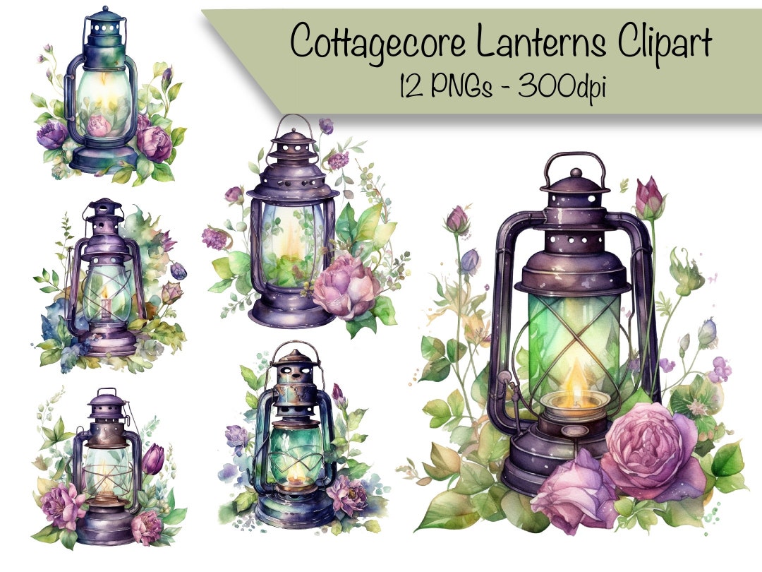 12 Cottagecore Watercolor Lantern Clipart, Cardmaking, Scrapbooking ...