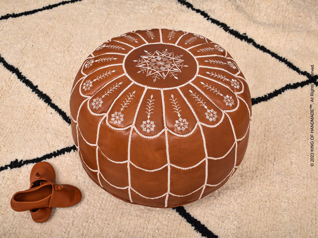 Moroccan Leather Footstool Ottoman, Unique Home Decor for Living Room ...