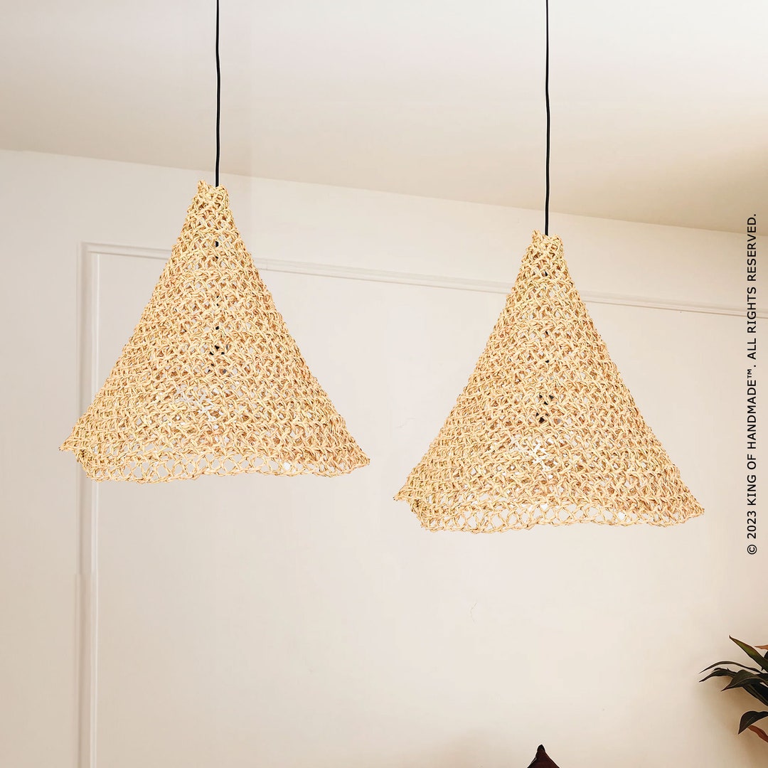 Natural Straw Lampshade Handcrafted Natural Pendant Light for Boho Home ...
