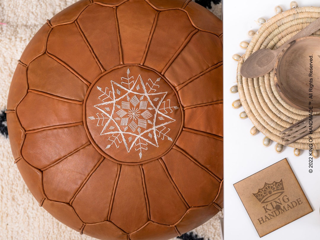 Moroccan Tan Leather Pouf Genuine Leather Stool Handmade - Etsy