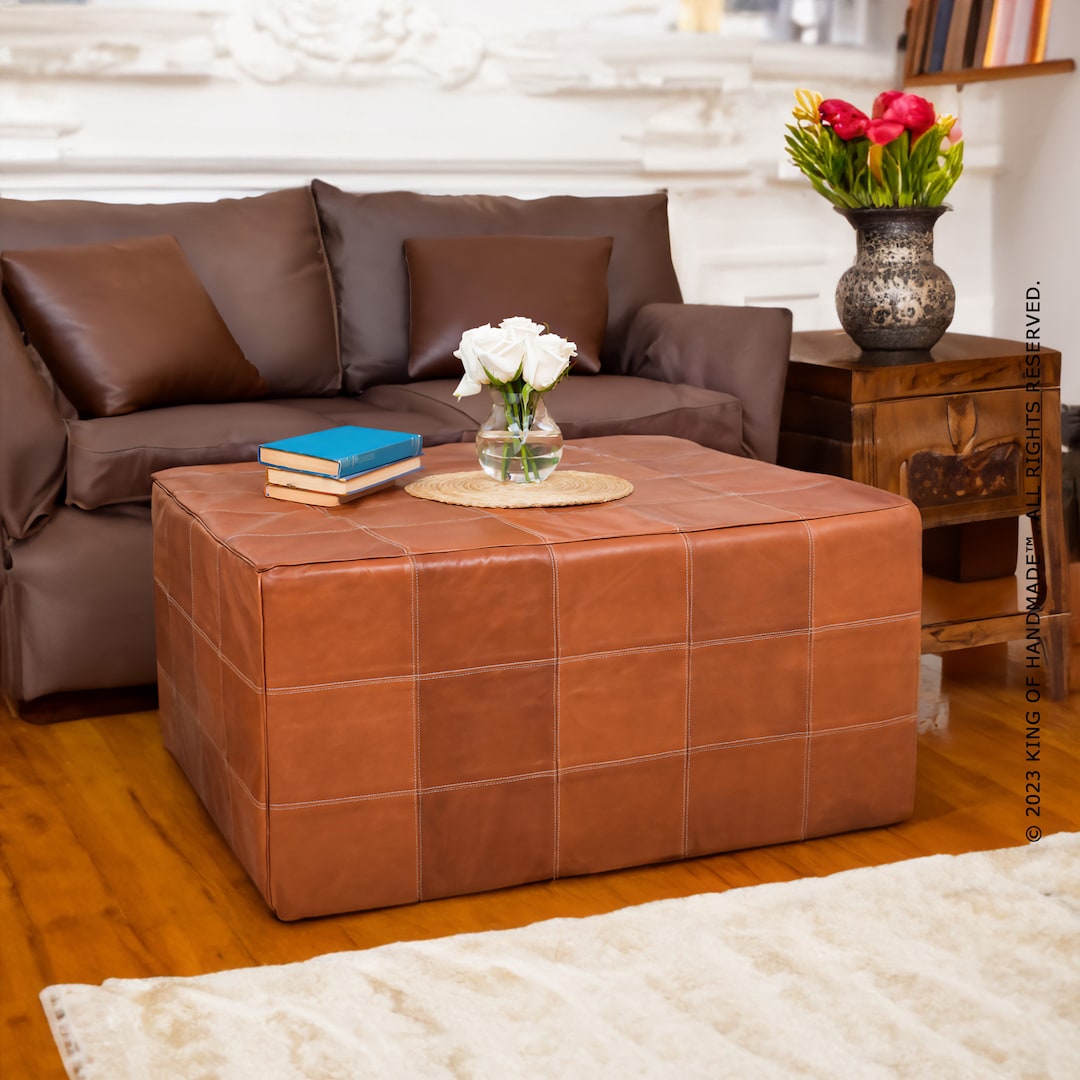 Leather Ottoman Coffee Table Moroccan Oversized Leather Pouf Ottoman ...