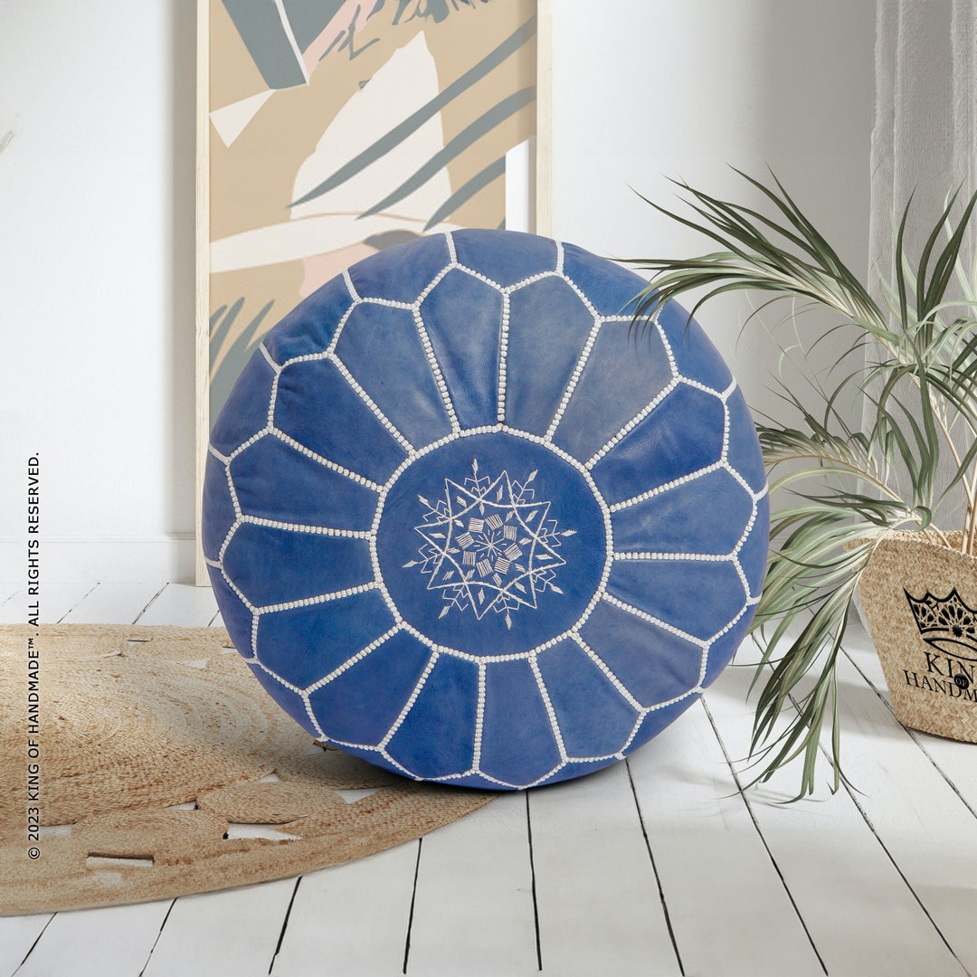 Round Leather Ottoman Pouf Bohemian Ottoman Floor Cushion for A Stylish ...