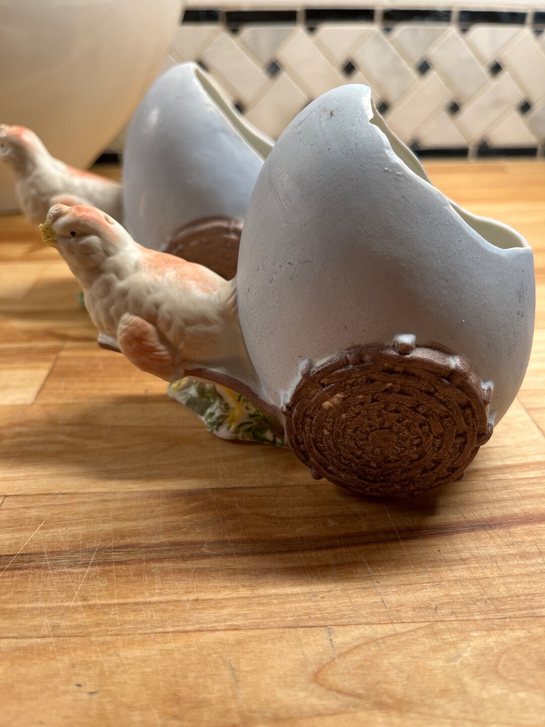 Pair of Vintage Open Shell Egg Carriages Pulled by Birds Vases Perfect ...