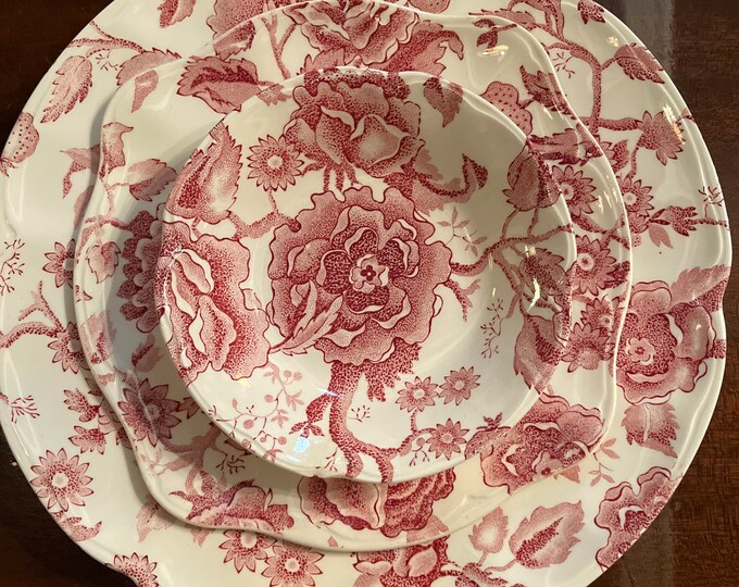 Vintage JOHNSON BROTHERS English Chippendale Red Pink Set for Mary Only ...