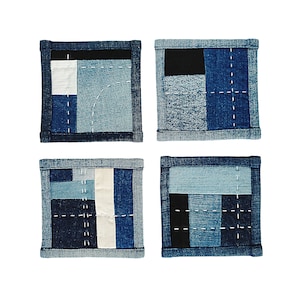 Upcycled Hand-quilted Coasters, Set of 4 Patchwork Mug Rugs, Reused ...