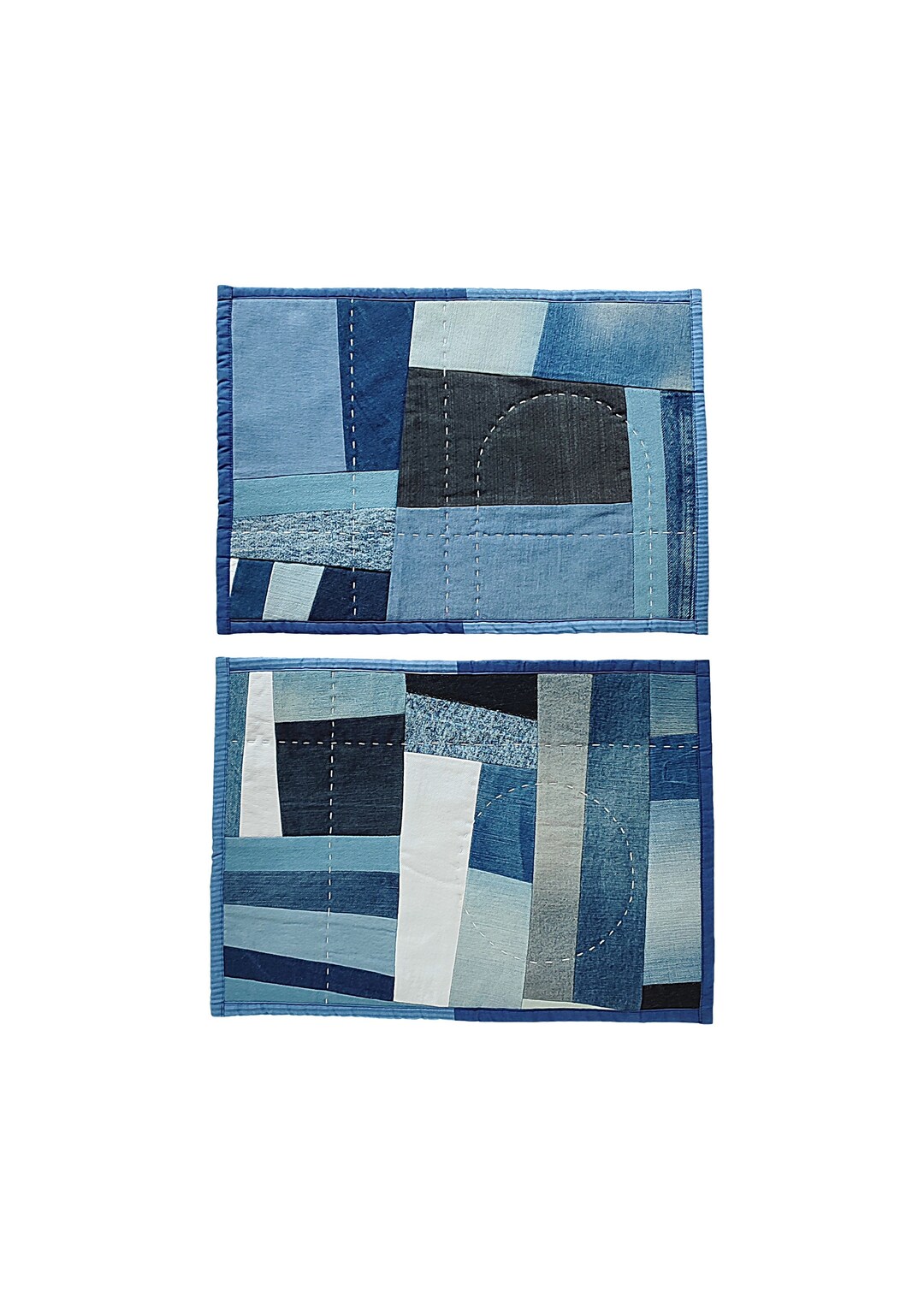 Quilted Upcycled Denim Placemats, Set of 2 Patchwork Table Mats ...