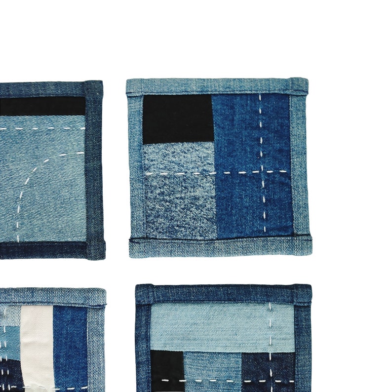Upcycled Hand-quilted Coasters, Set of 4 Patchwork Mug Rugs, Reused ...