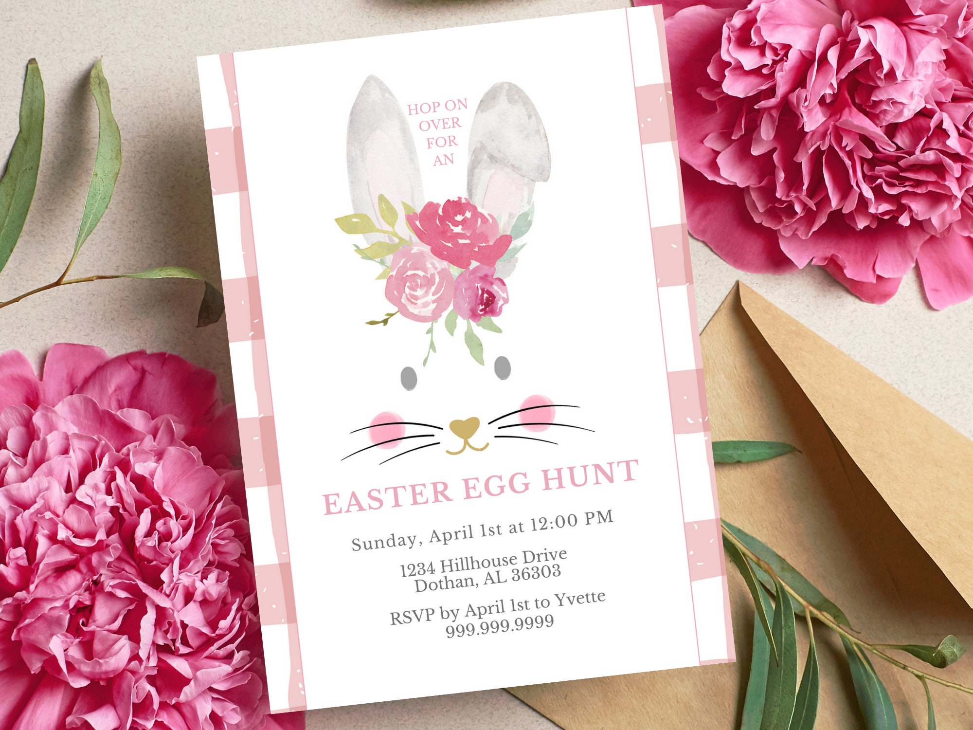 Editable Easter Egg Hunt Invitation Easter Bunny Pink Easter Invite ...