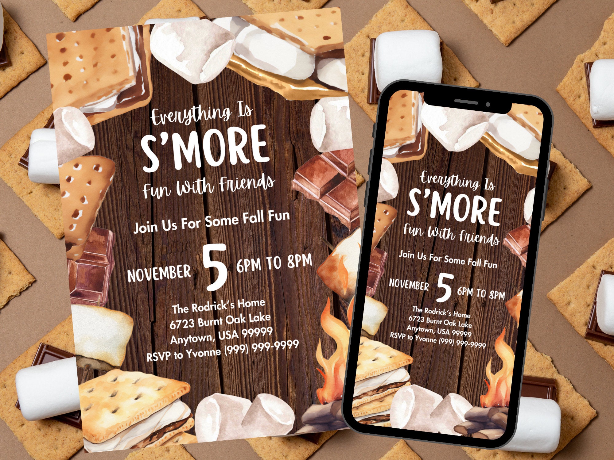Smores Birthday Invitation Template Rustic Smores Bonfire - Etsy