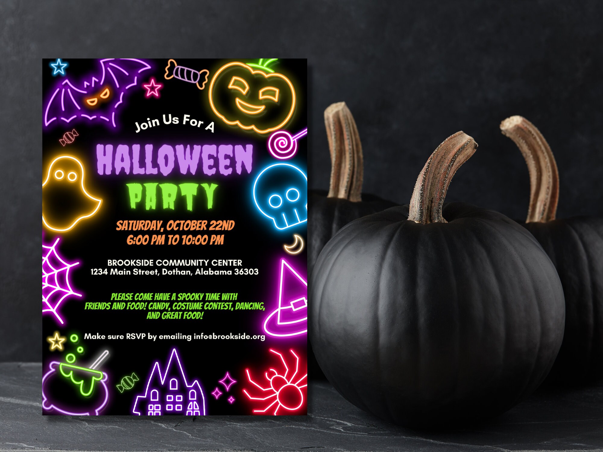 Neon Halloween Party Invitation Template Editable Halloween - Etsy