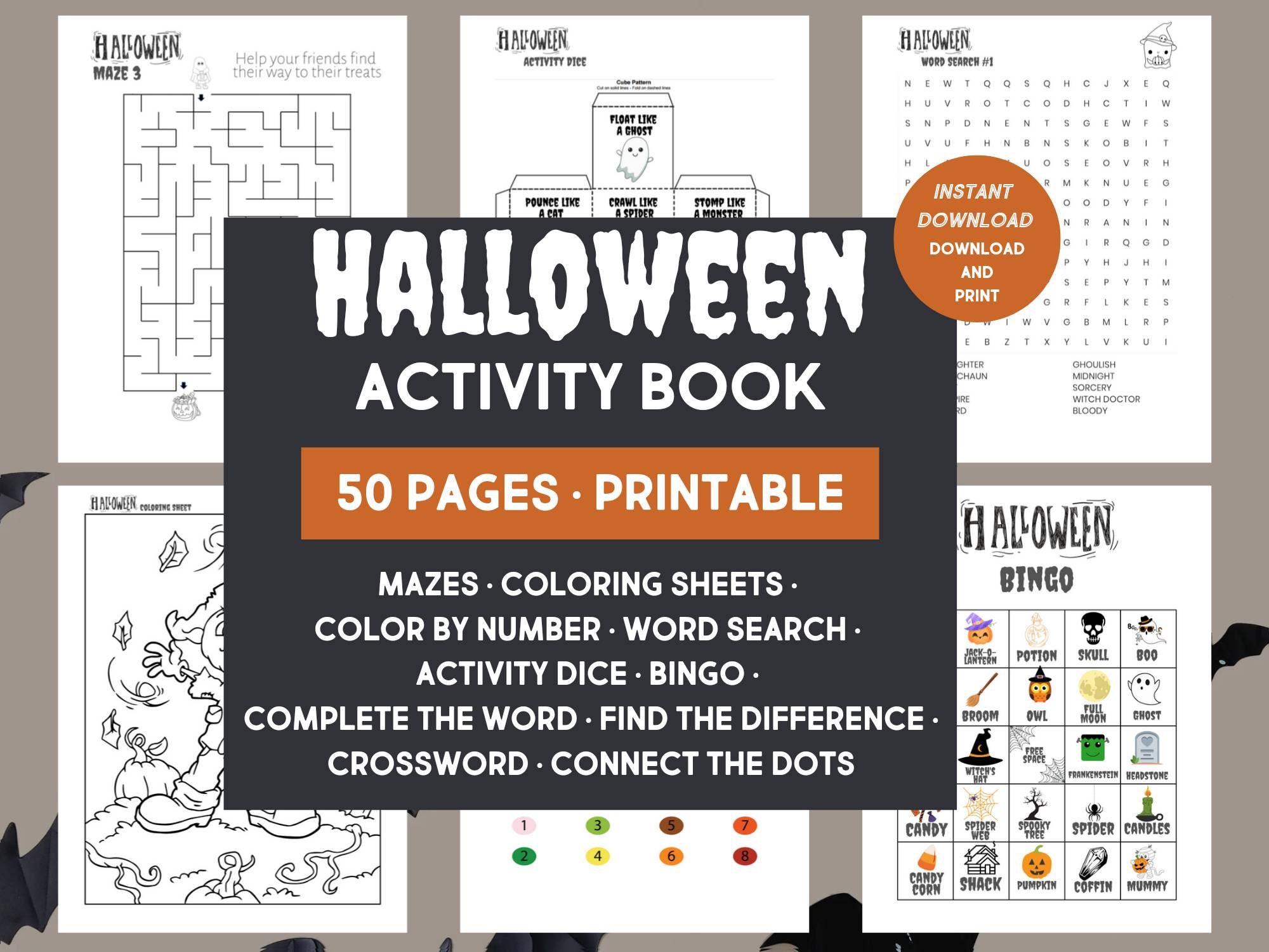 Kids Halloween Activity Pack Printable Kit With Mazes, Coloring Sheets ...
