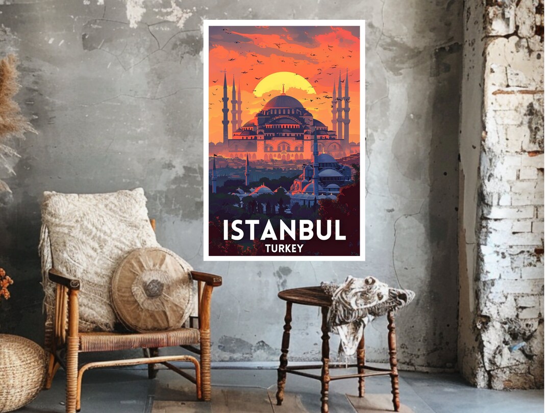 Istanbul Travel Poster Cityscape Landmark Wall Art, Home & Office Decor ...