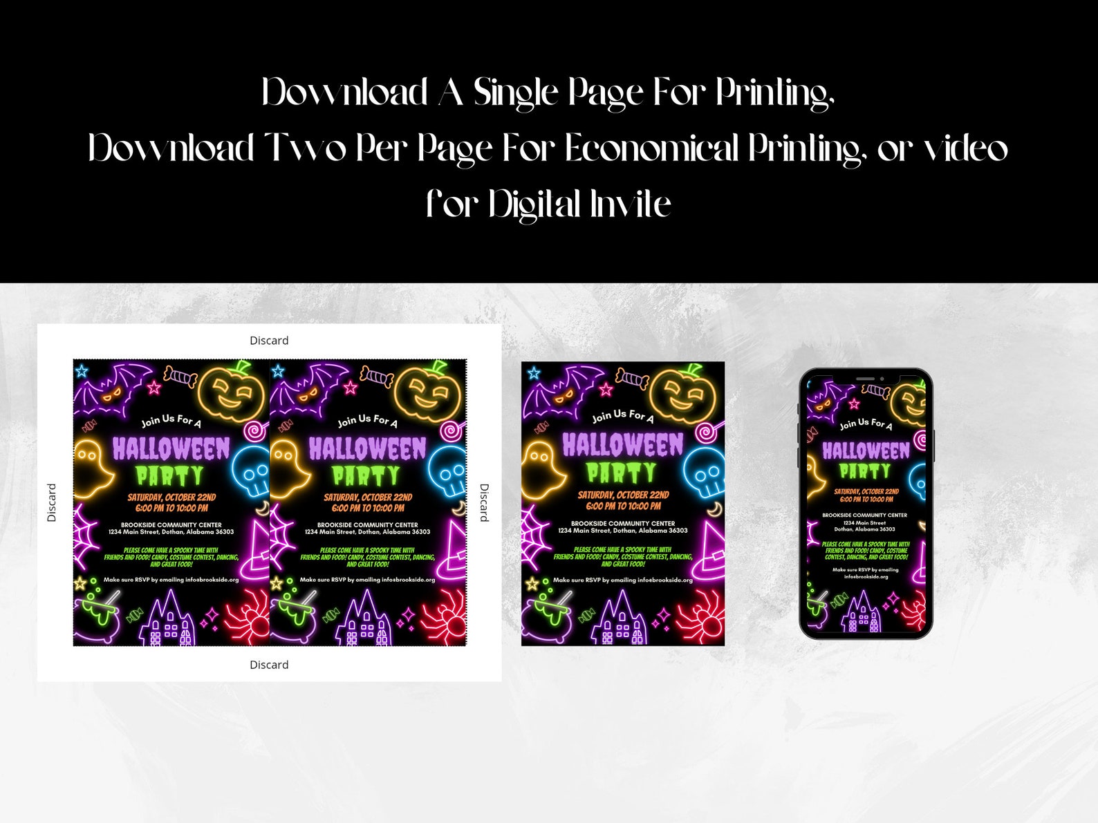 Neon Halloween Party Invitation Template Editable Halloween - Etsy