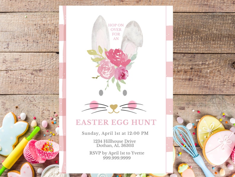 Editable Easter Egg Hunt Invitation Easter Bunny Pink Easter Invite ...