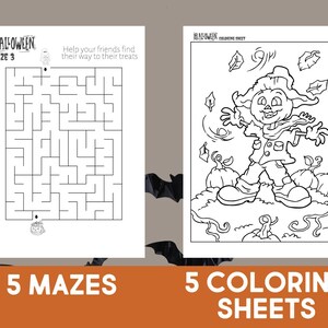 Kids Halloween Activity Pack Printable Kit With Mazes, Coloring Sheets ...