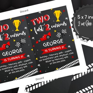 Editable Two Fast Birthday Invitation Two Fast Boy Race Car 2nd ...