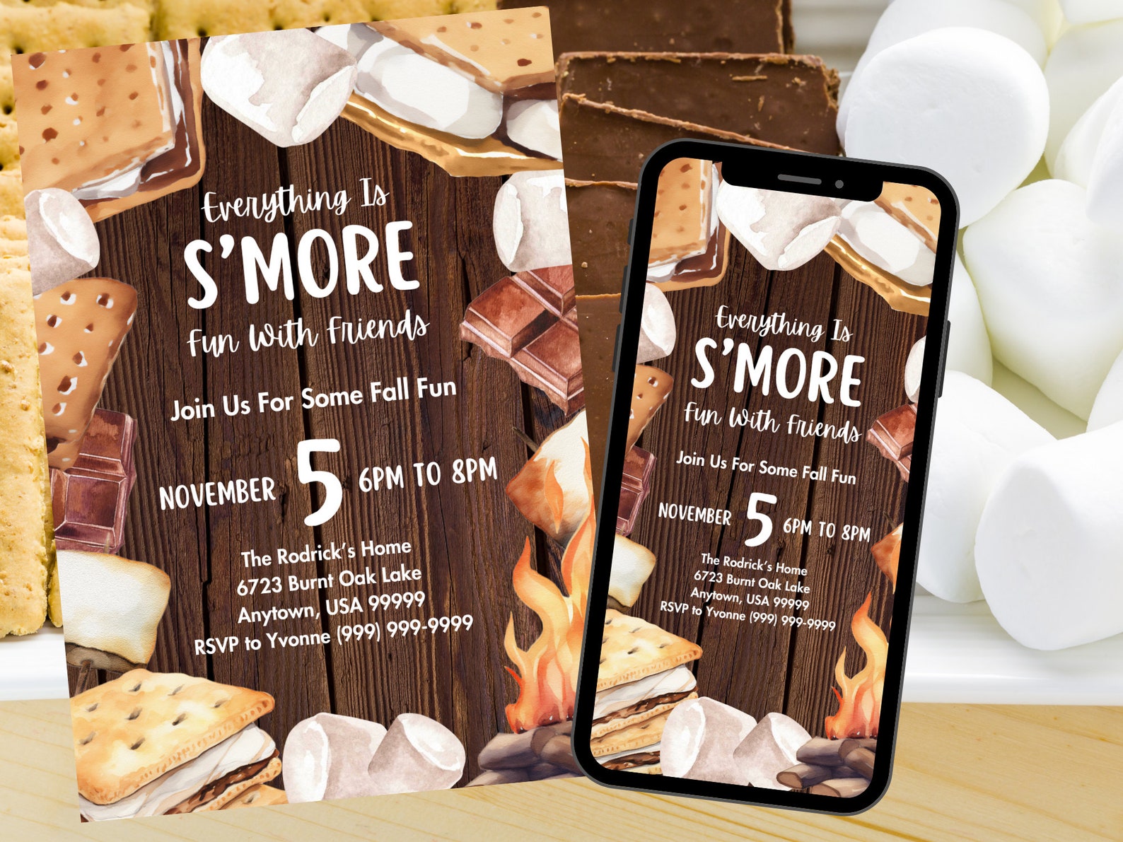 Smores Birthday Invitation Template Rustic Smores Bonfire - Etsy