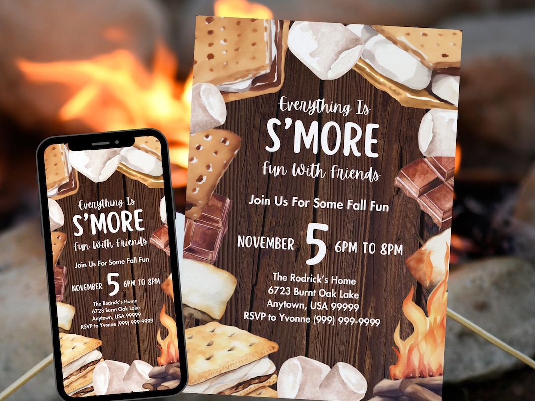 Plantilla de invitación de cumpleaños de Smores, Rústico, Hoguera de ...
