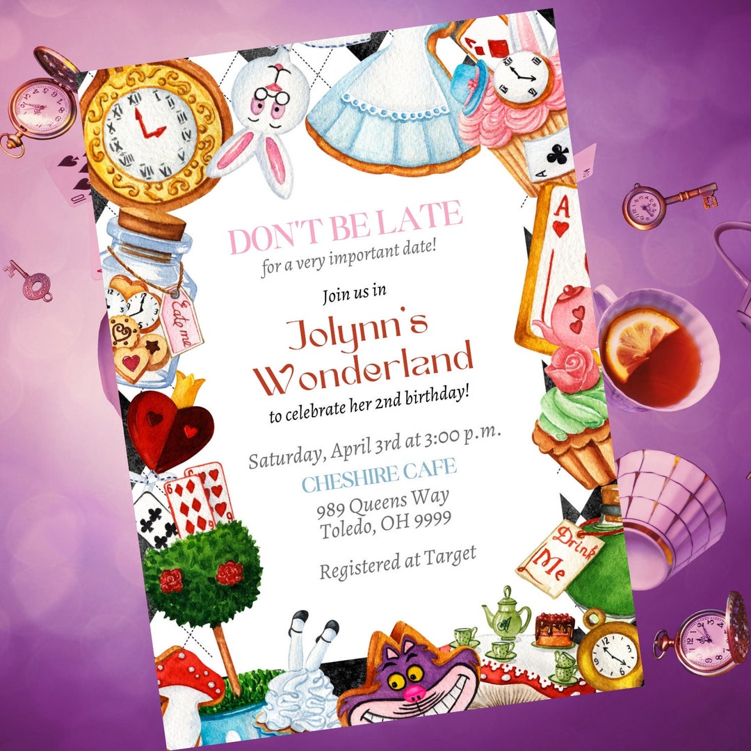 Buy Alice in Wonderland Invitation Template, Alice in Wonderland ...