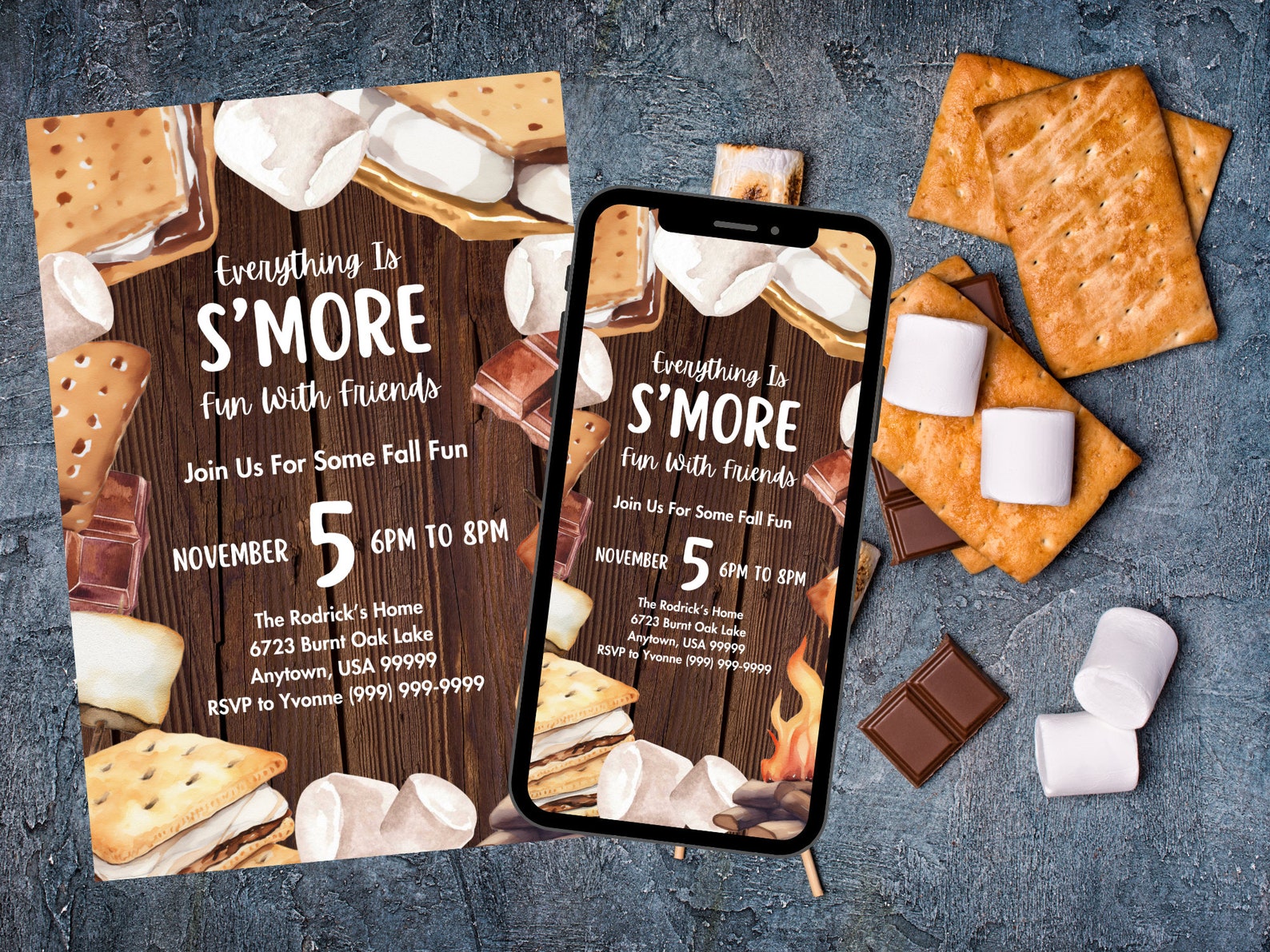 Smores Birthday Invitation Template Rustic Smores Bonfire - Etsy