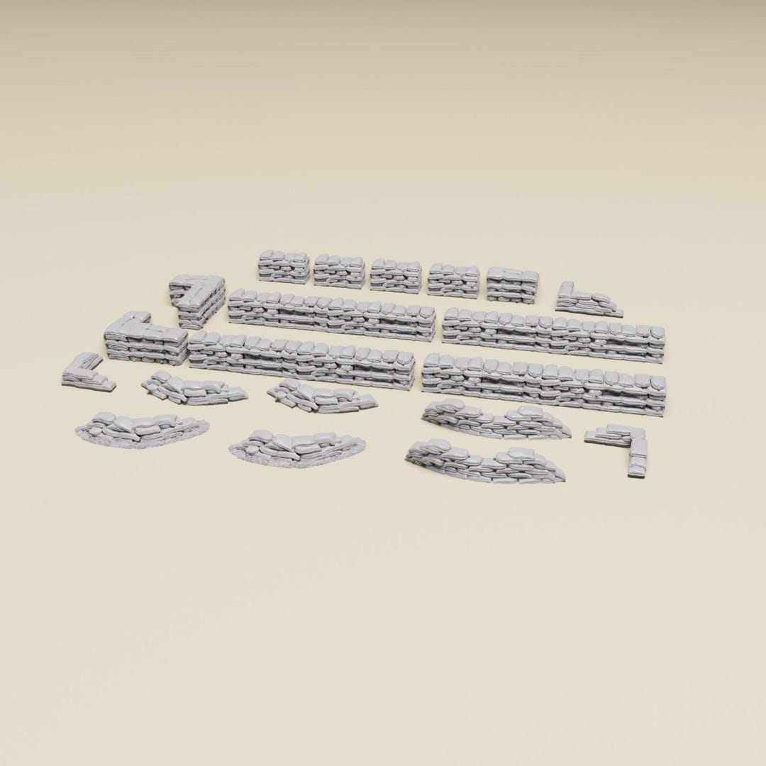 Sandbag Walls Set - Detailed Terrain for 28mm, 20mm, 15mm ,HO Tabletop ...