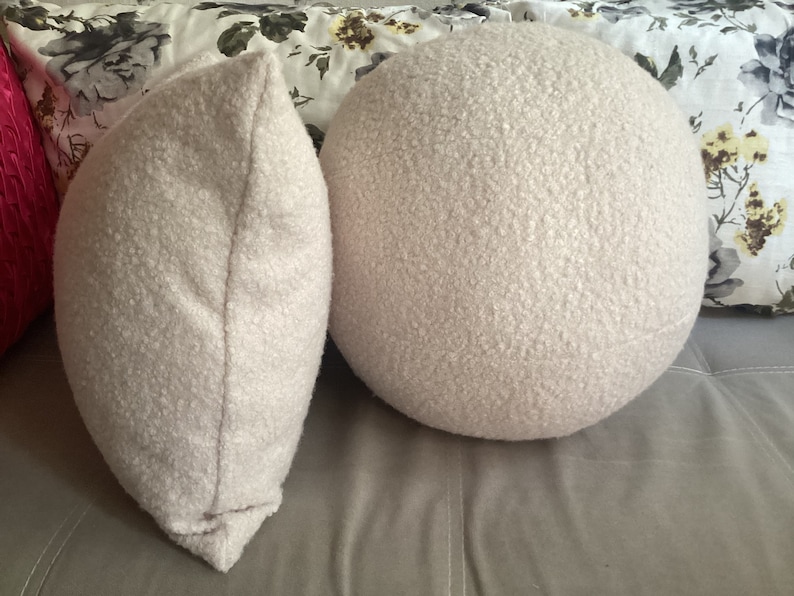 Cozy Sphere Boucle Pillow, New Trend Boucle Ball Pillow, Puffy Round ...