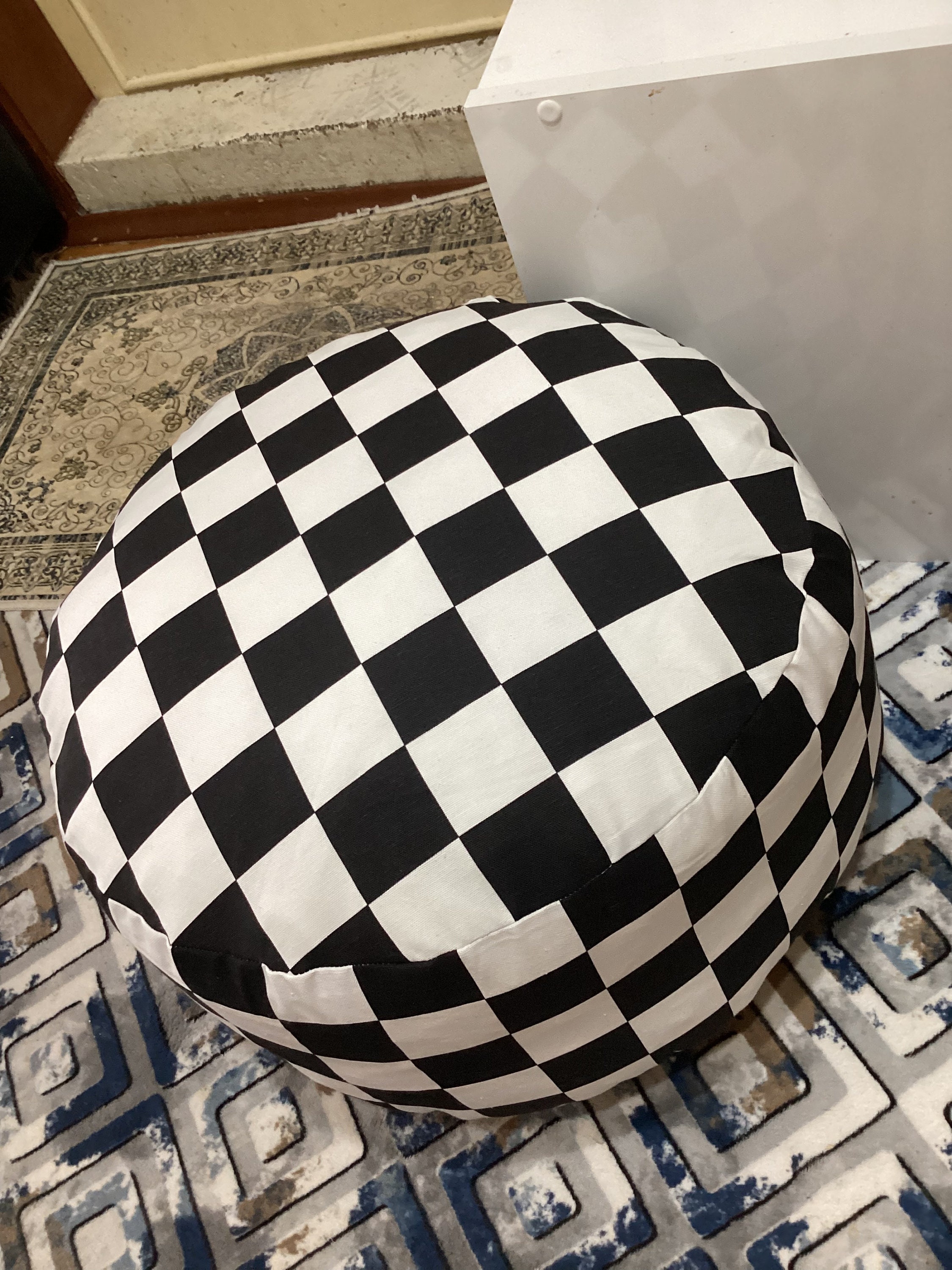 Round Moroccan Pouf Checkered Pattern With Pillow Included - Etsy