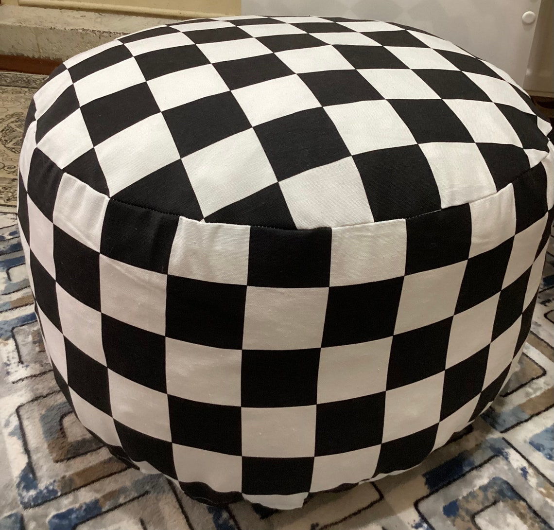 Round Moroccan Pouf Checkered Pattern With Pillow Included - Etsy
