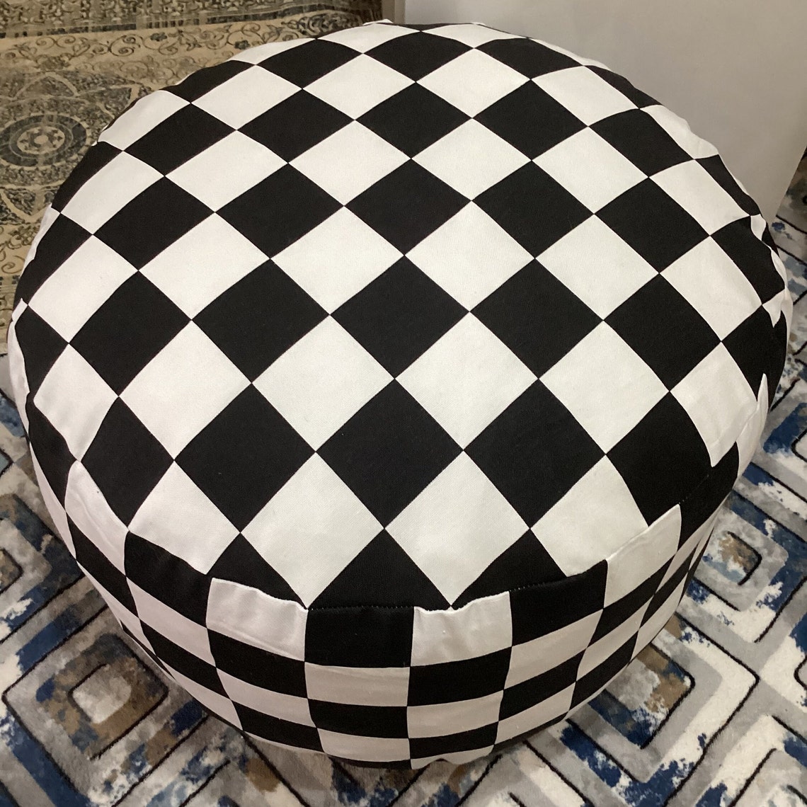 Round Moroccan Pouf Checkered Pattern With Pillow Included - Etsy