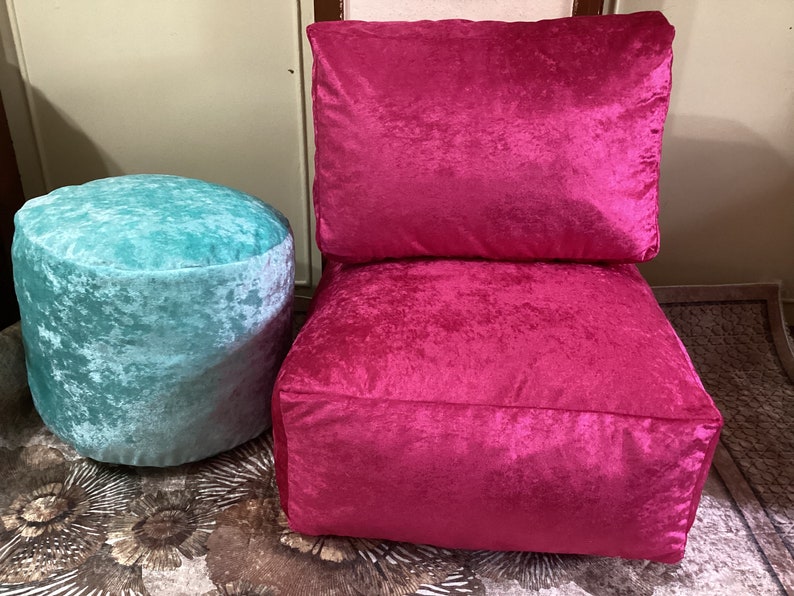 Velvet Pouf and Backrest Set Luxury Large Floor Couch Pillow Seat and ...