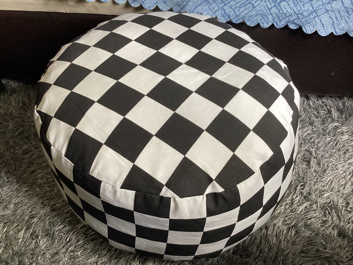 Round Moroccan Pouf Checkered Pattern With Pillow Included - Etsy