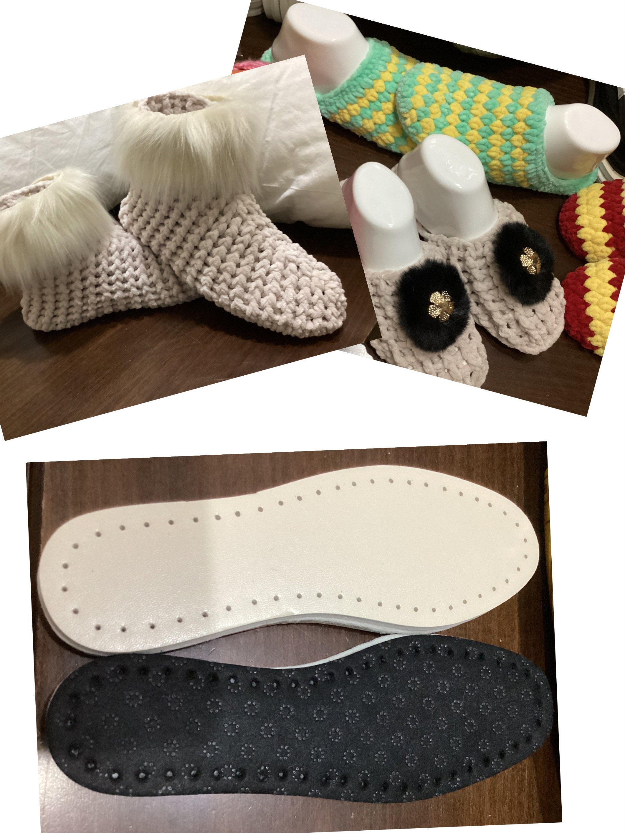 10 Pairs Thick Felt Wool Insoles for Crochet Slippers Ready With Holes ...