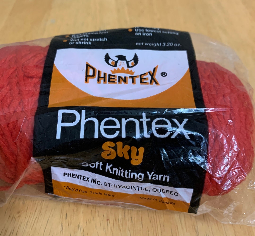 Phentex, Sky, Red Yarn, Soft Knitting Yarn, 90.7 G/ 3.20 0z, Vintage Yarn, Crafting Yarn, 100% ...