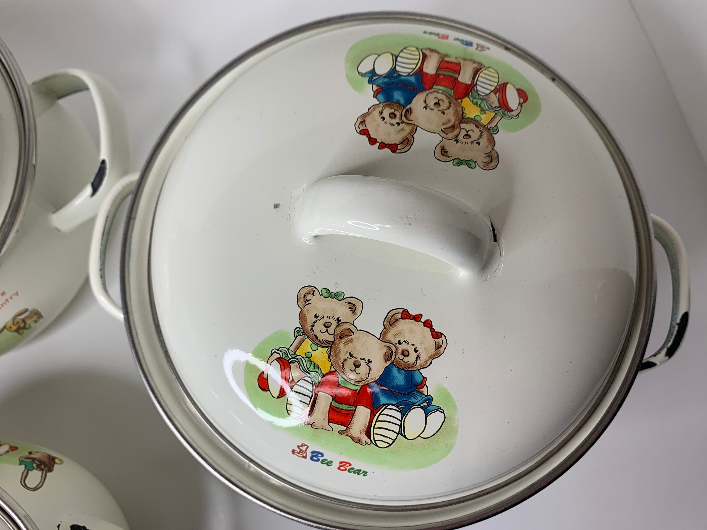 Enamel Cooking Pot, Bee Bear, Made in Thailand, Used, Set, Set of Three ...