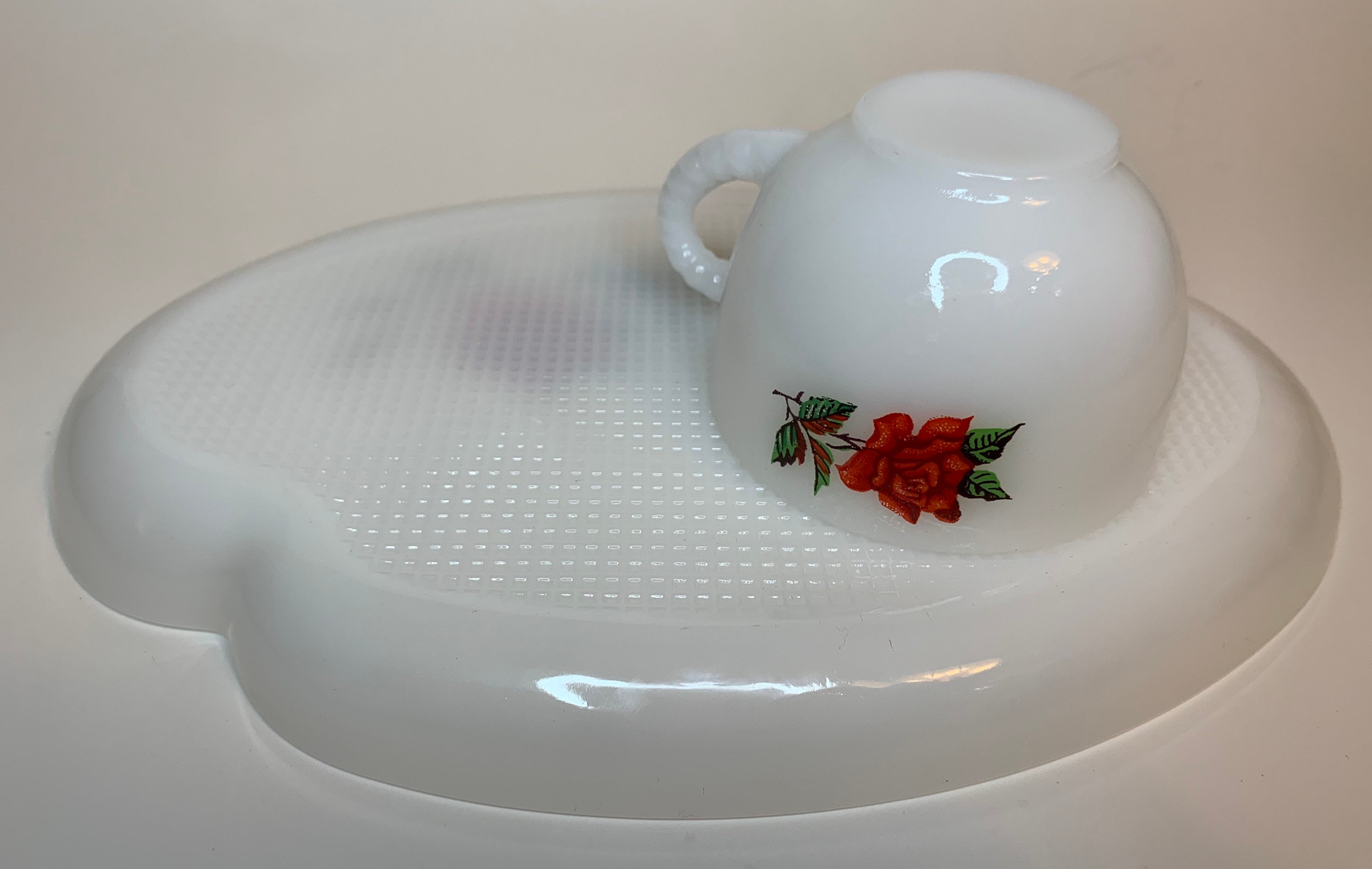 Federal Glass Company, Rosecrest, Red Rose, Tea Set, Snack Set, Vintage ...