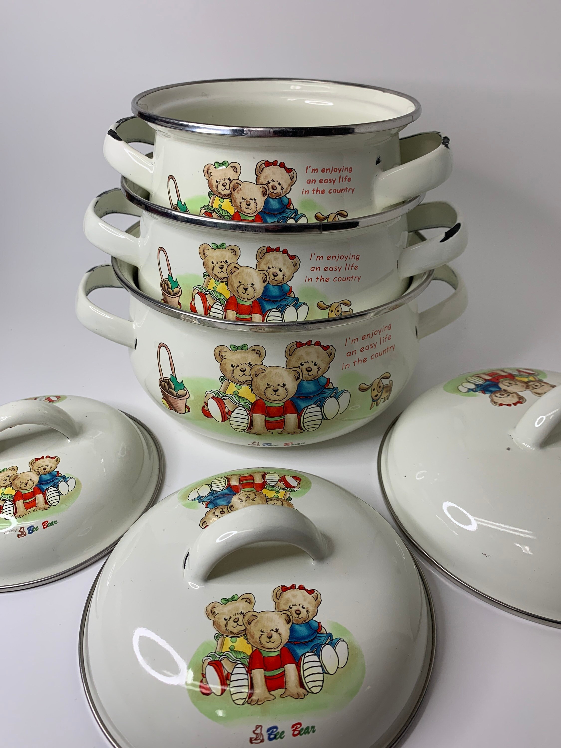 Enamel Cooking Pot Bee Bear Made in Thailand Used Set Set - Etsy