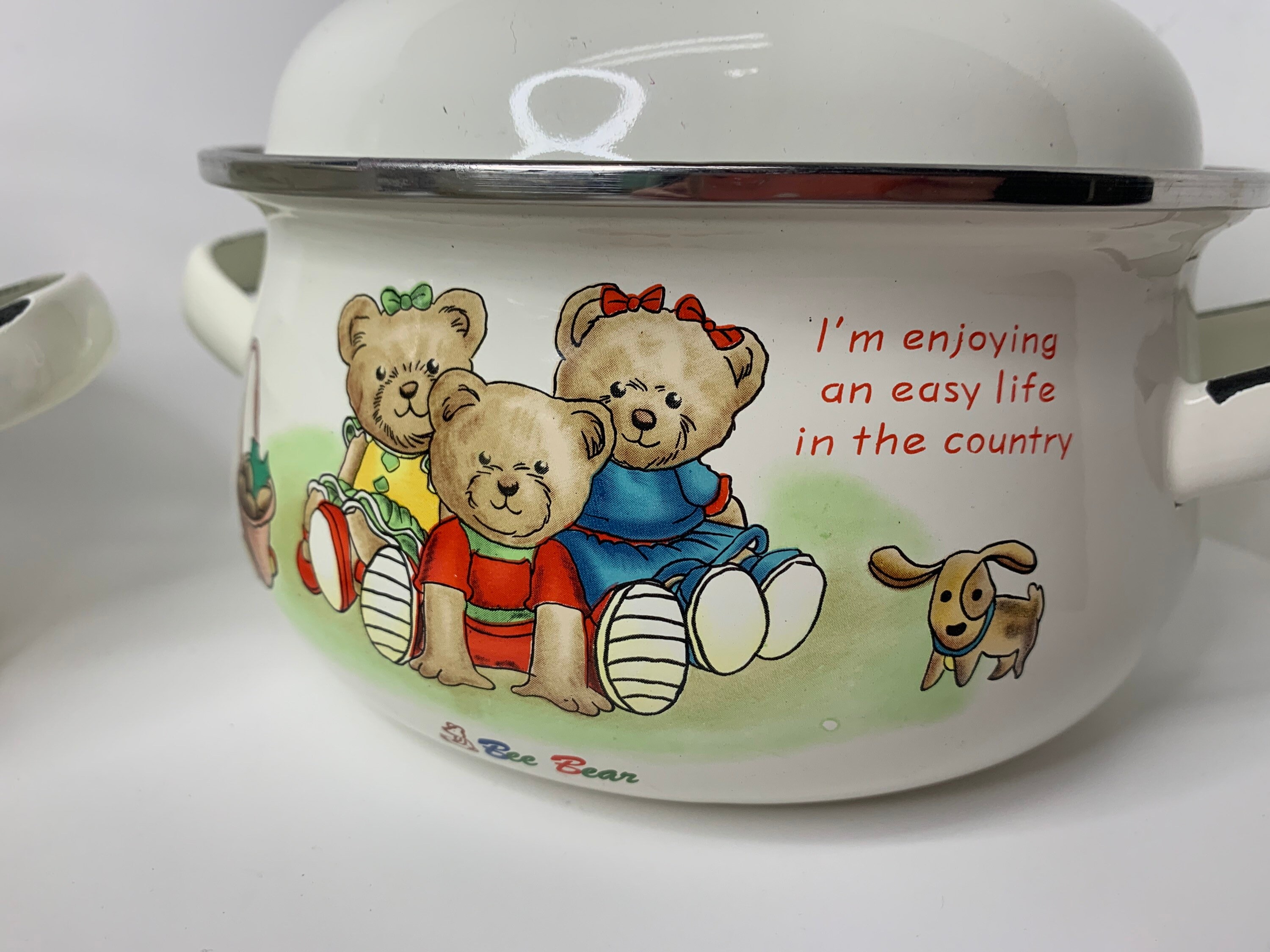 Enamel Cooking Pot, Bee Bear, Made in Thailand, Used, Set, Set of Three ...