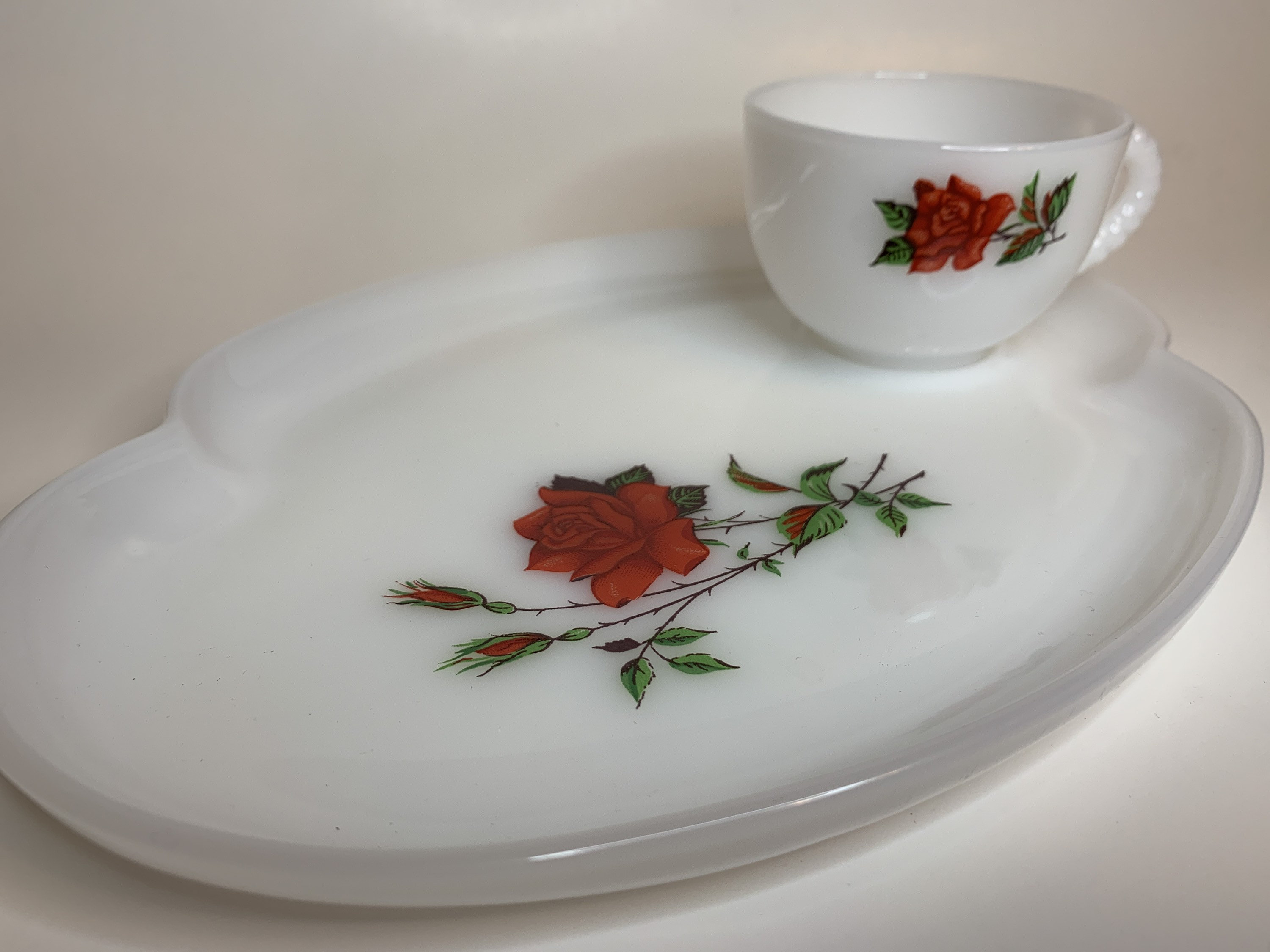 Federal Glass Company, Rosecrest, Red Rose, Tea Set, Snack Set, Vintage ...