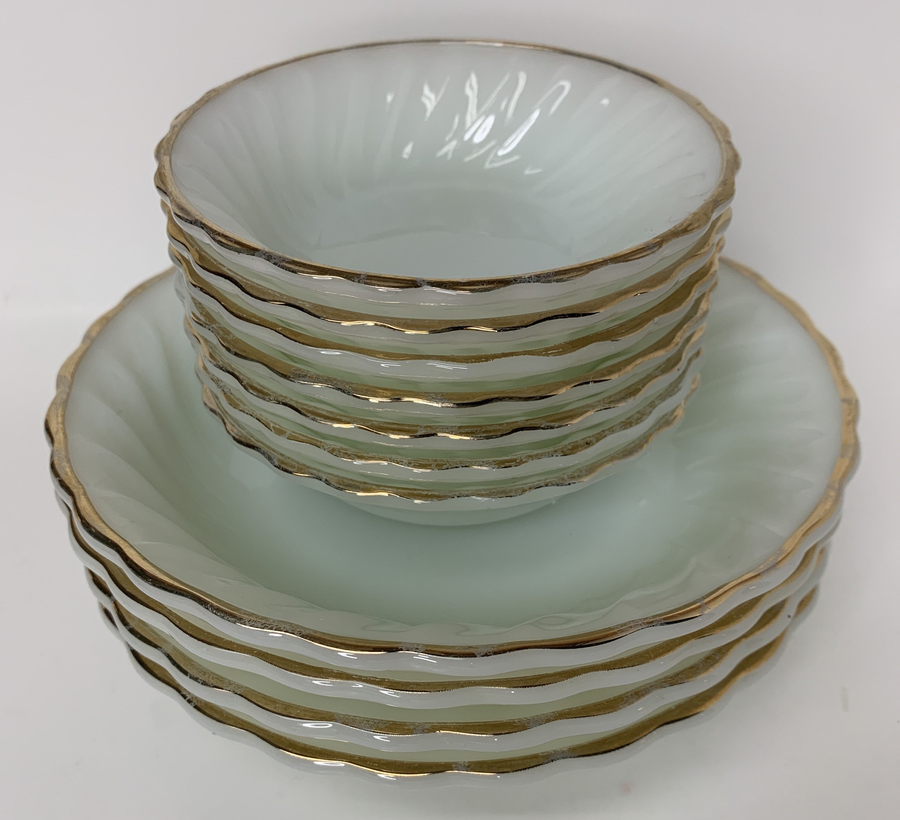 Anchor Hocking, Fire King, Golden Shell, Swirl Pattern, Gold Trim, Milk ...