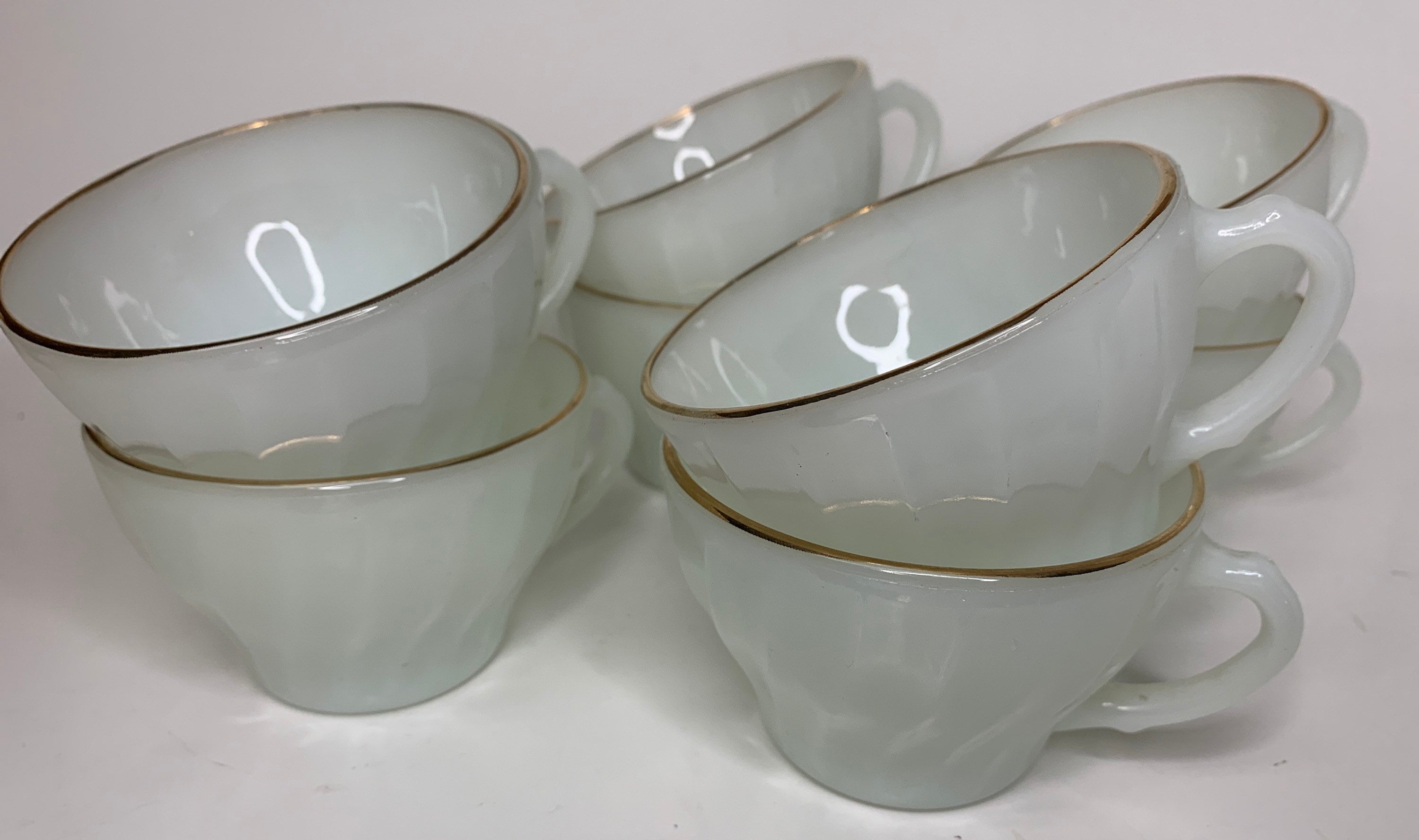 Anchor Hocking, Fire King, Golden Shell, Swirl Pattern, Gold Trim, Milk ...