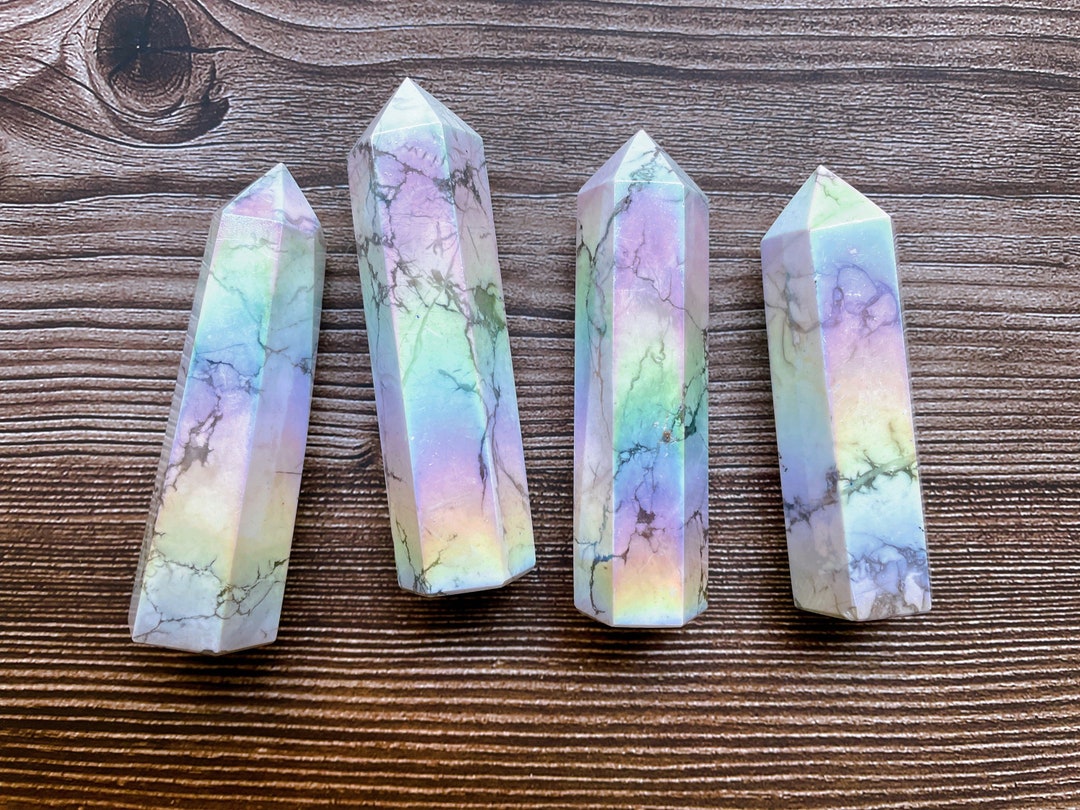 Aura Howlite Tower / Rainbow Point / Howlite Crystal - Etsy