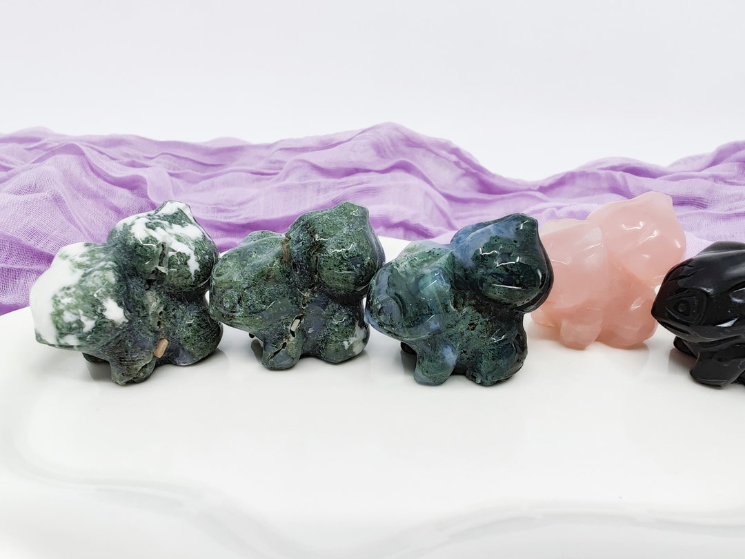 Bulbasaur Mini Pokemon Crystal Carving Moss Agate Rose Quartz Obsidian ...