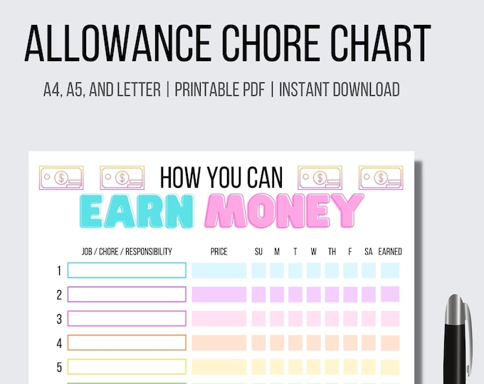 How to Earn Money Allowance Chore Chart for Kids Printable - Etsy