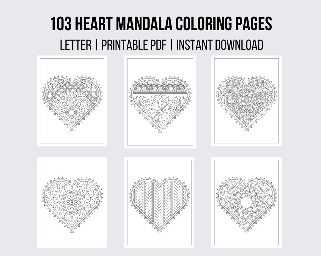 103 Heart Mandala Coloring Pages Valentine Coloring Valentine Printable ...