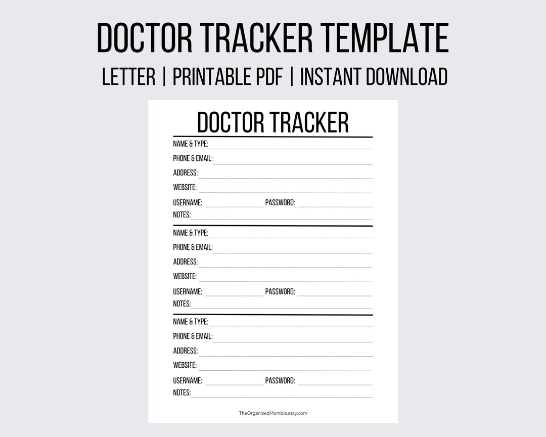 Doctor Tracker Template Instant Download Printable Medical Log Health ...