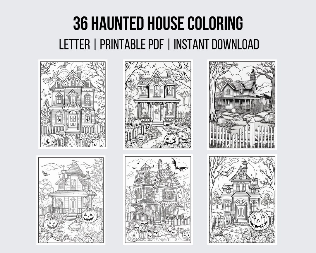 36 Haunted House Coloring Pages Grayscale Coloring Book Printable ...