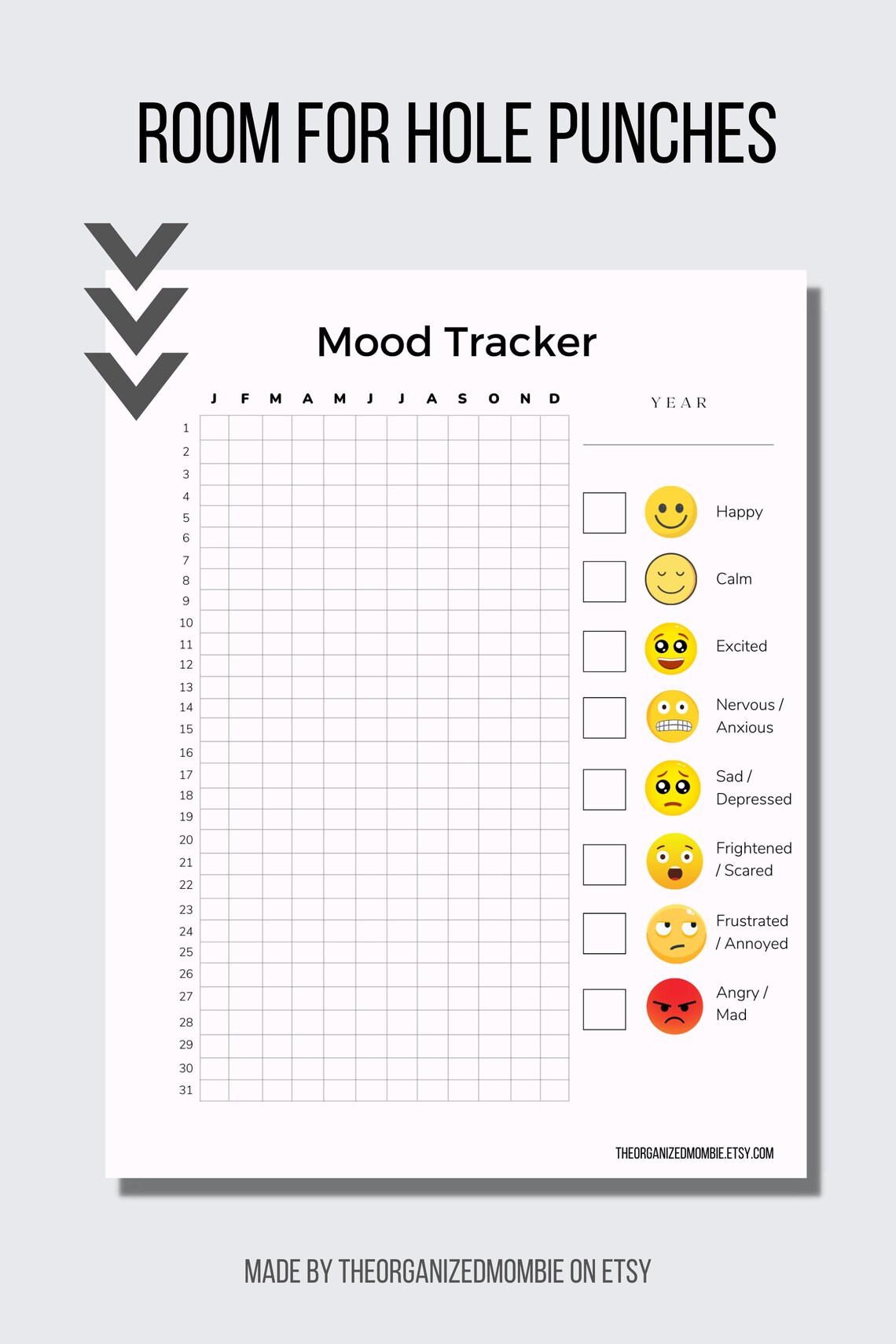 Mood Tracker Printable Emotions Tracker Feelings Chart Depression ...